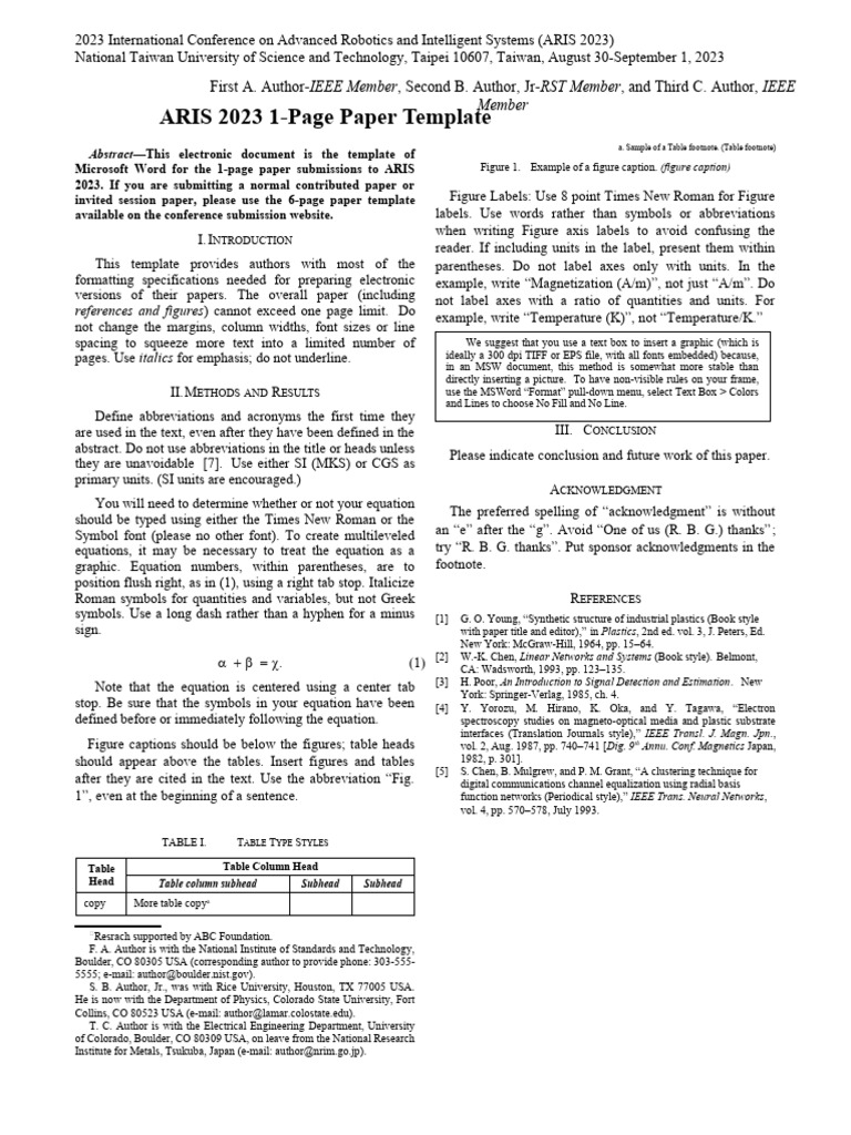 ARIS 2023 Paper Template 1 Page | PDF | Microsoft Word | International ...
