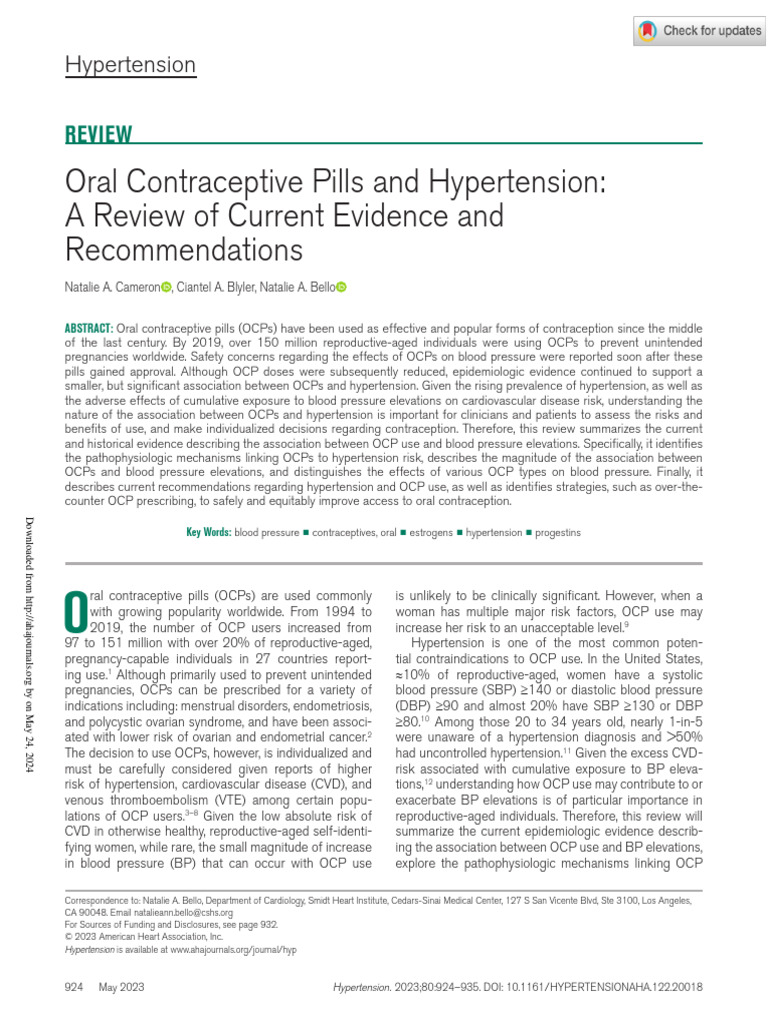 Cameron Et Al 2023 Oral Contraceptive Pills and Hypertension A Review of Current Evidence and ...