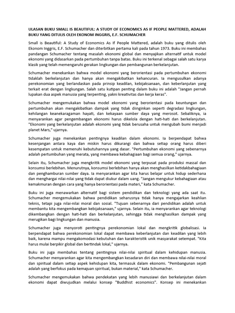 Ulasan Buku Small Is Beautiful | PDF | Pengelolaan Keuangan & Uang | Politik