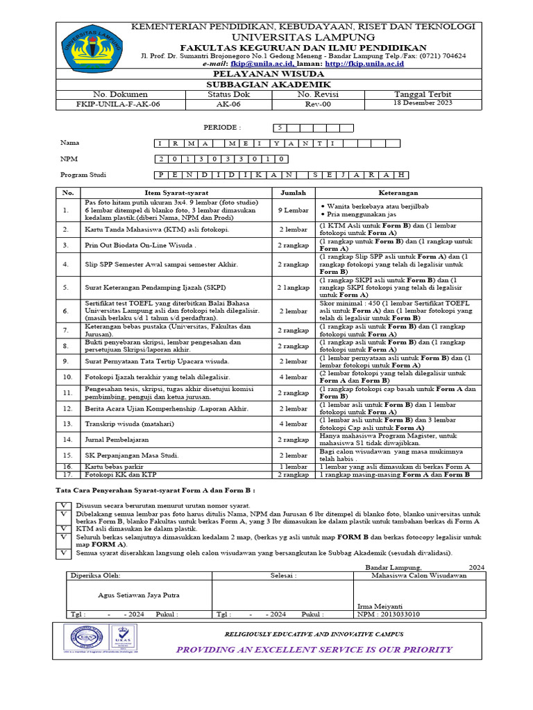 Irma - Form a[1] Syarat Wisuda | PDF