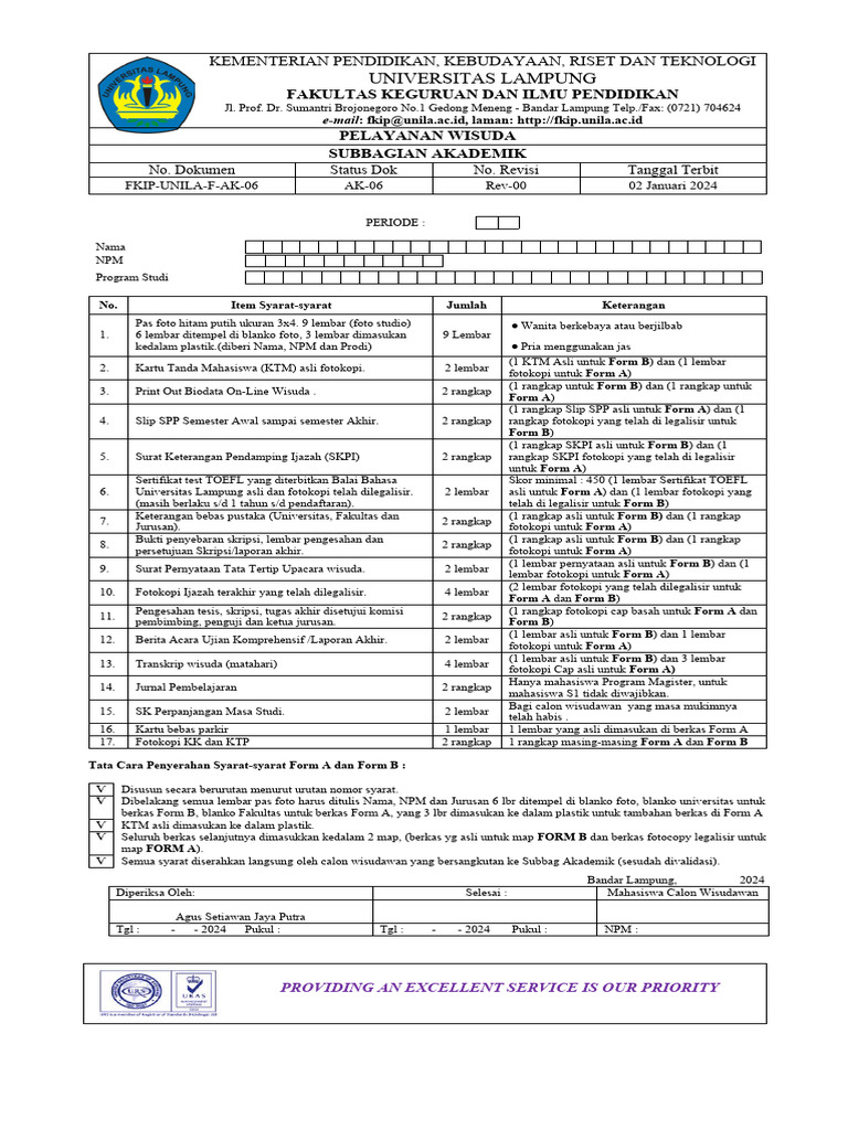 11 Form A Wisuda Fkip Unila | PDF