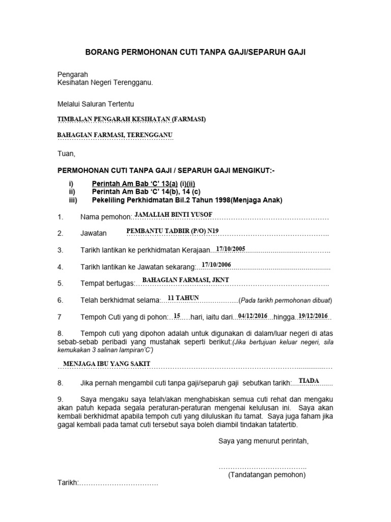 Borang Cuti Separuh Gaji. | PDF