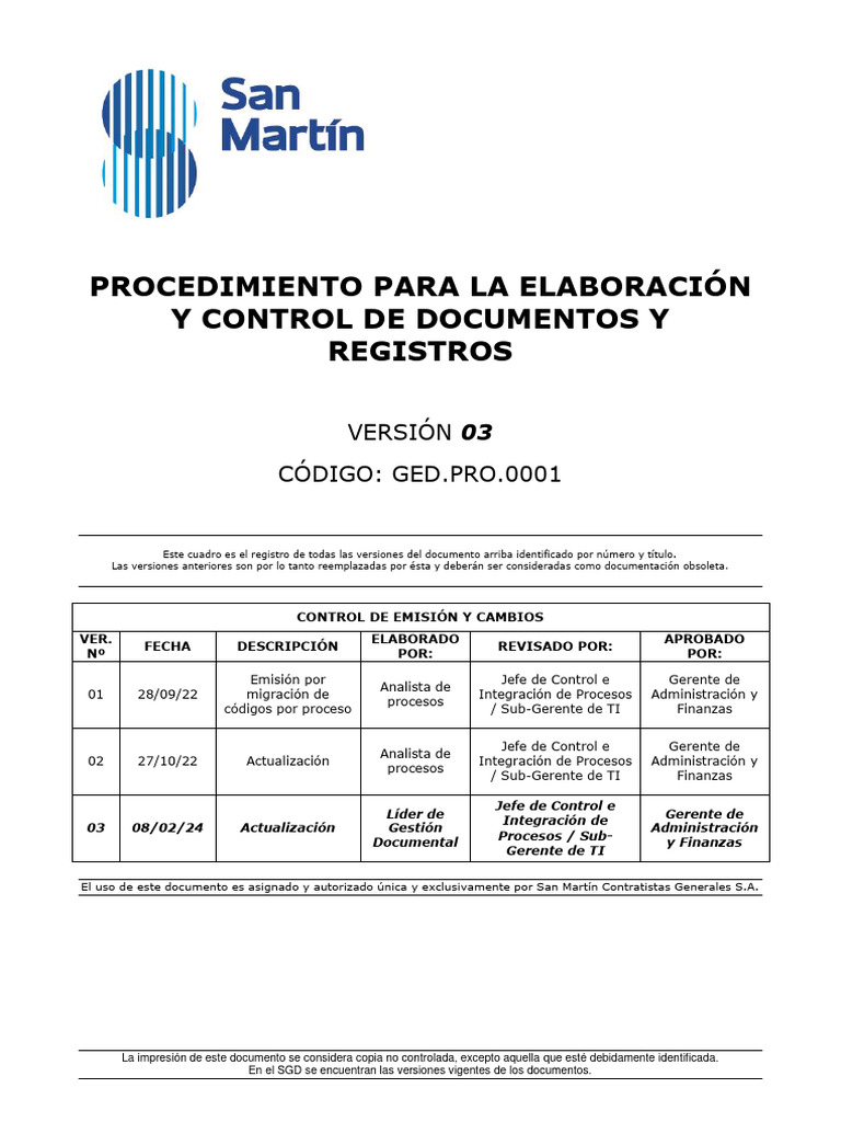Procedimiento para Elaboracion y Control de Documentos y Registros | PDF | Gestión de registros ...