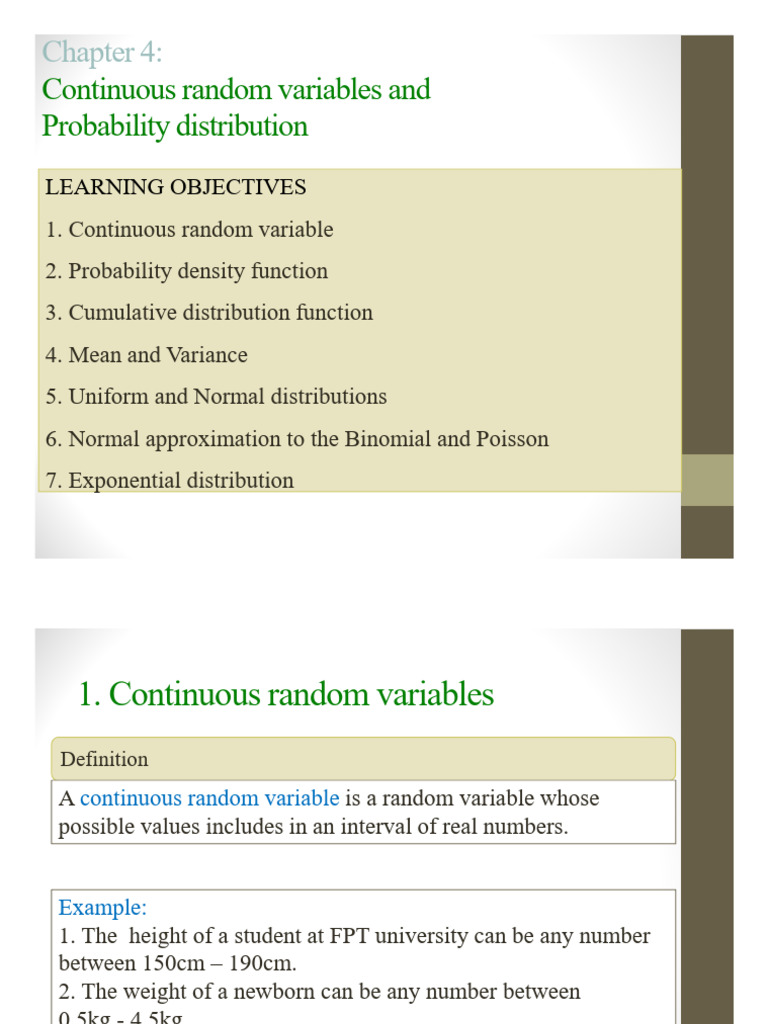Continuous Random Variables Overview | PDF | Probability Distribution | Random Variable