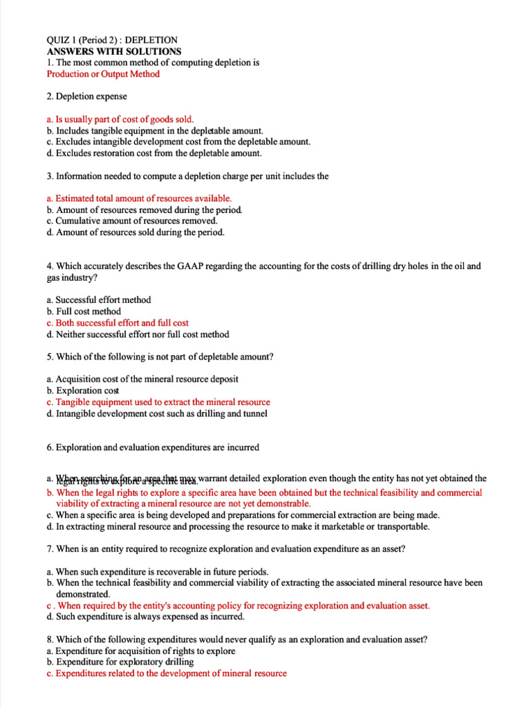 Depletion Quiz with Solutions | PDF | Expense | Accounting