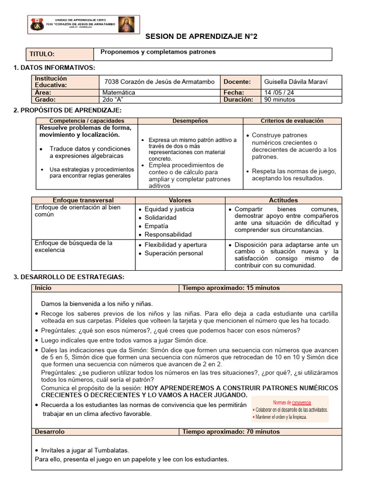 2da SESION DE MATEMATICA PROPONEMOS Y COMPLETAMOS PATRONES (1) | Descargar gratis PDF ...