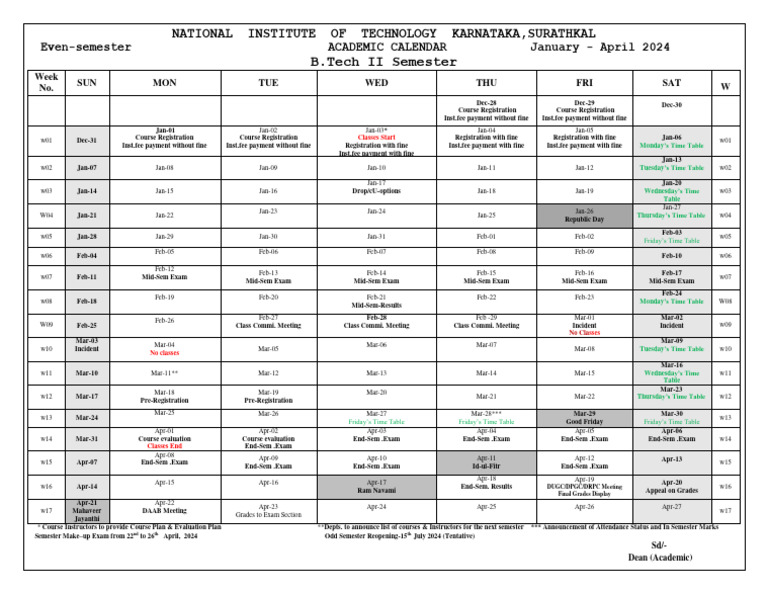 Academic Calendar For The Even Semester of The Academic Year 2023-24 ... Academic Calendar For The Even Semester of The Academic Year 2023-24 ...