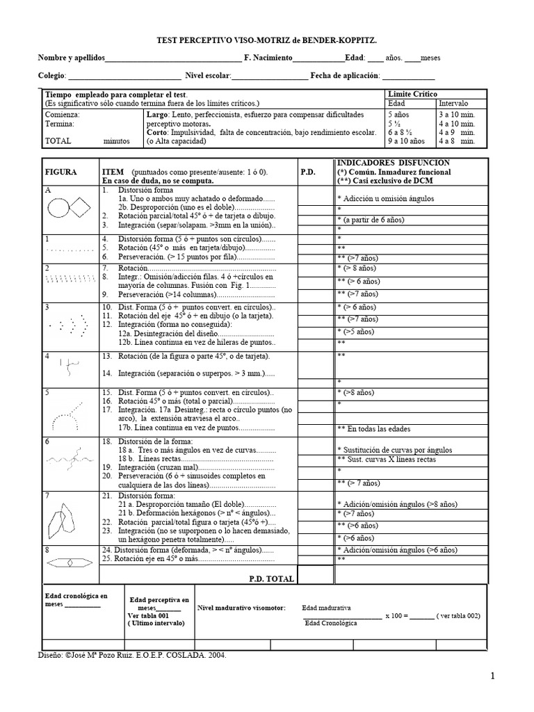 Test Perceptivo Visomotriz de Bender Koppitz 2 | Descargar gratis PDF ...