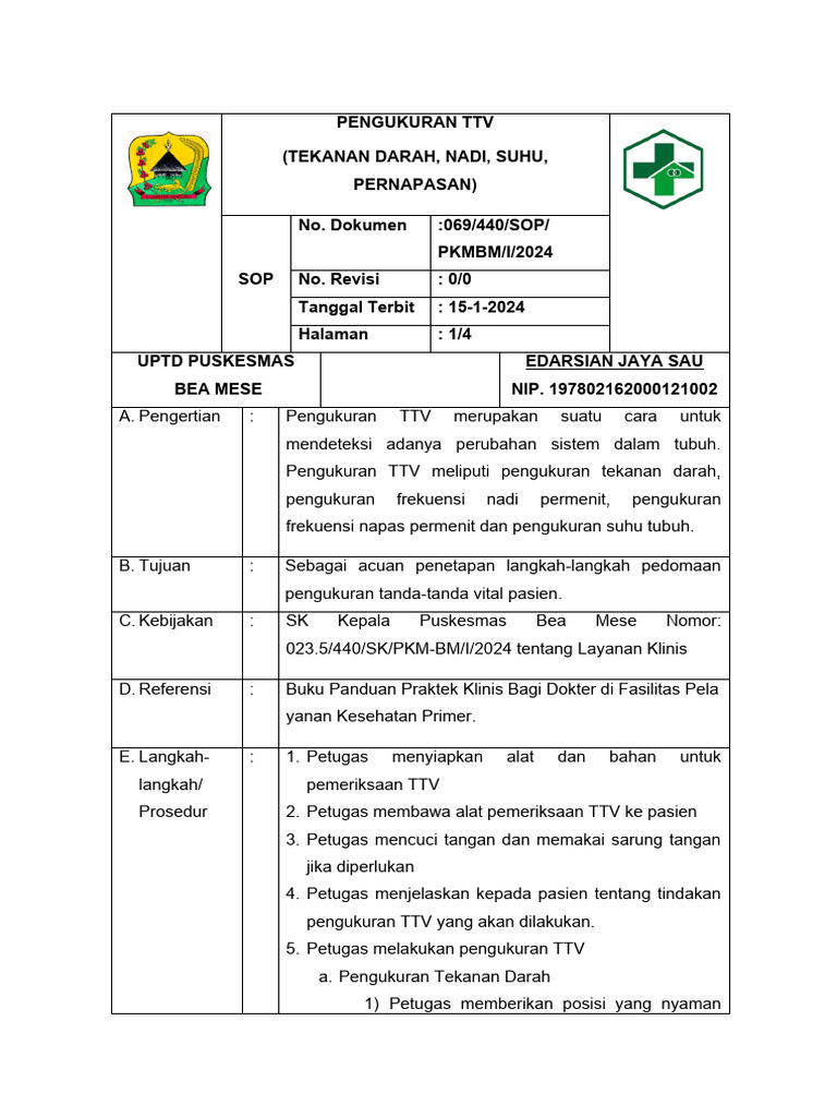 Sop TTV Edit | PDF | Kesehatan Holistik | Sains & Matematika