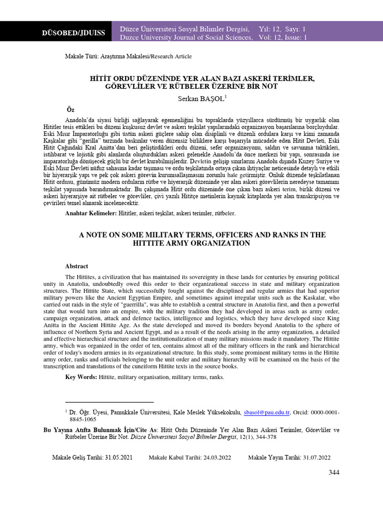 Hi̇ti̇t Ordu Düzeni̇nde Yer Alan Bazi Askeri̇ Teri̇mler | PDF