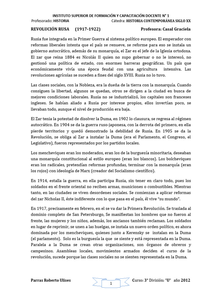 Revolucion Rusa 2 | PDF | Imperio ruso | Vladimir Lenin