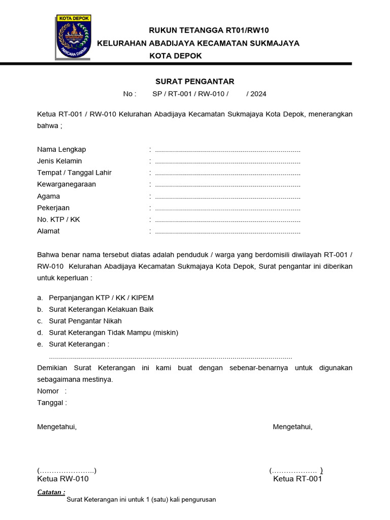 Kop Surat RT 001 | PDF | Griya & Taman