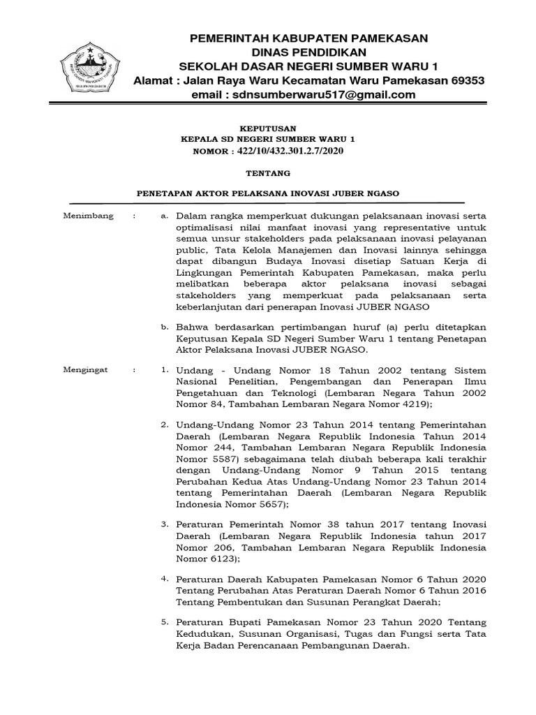 SK Pd. & Undangan Aktor Inovasi - Indikator 7 | PDF | Sains & Matematika