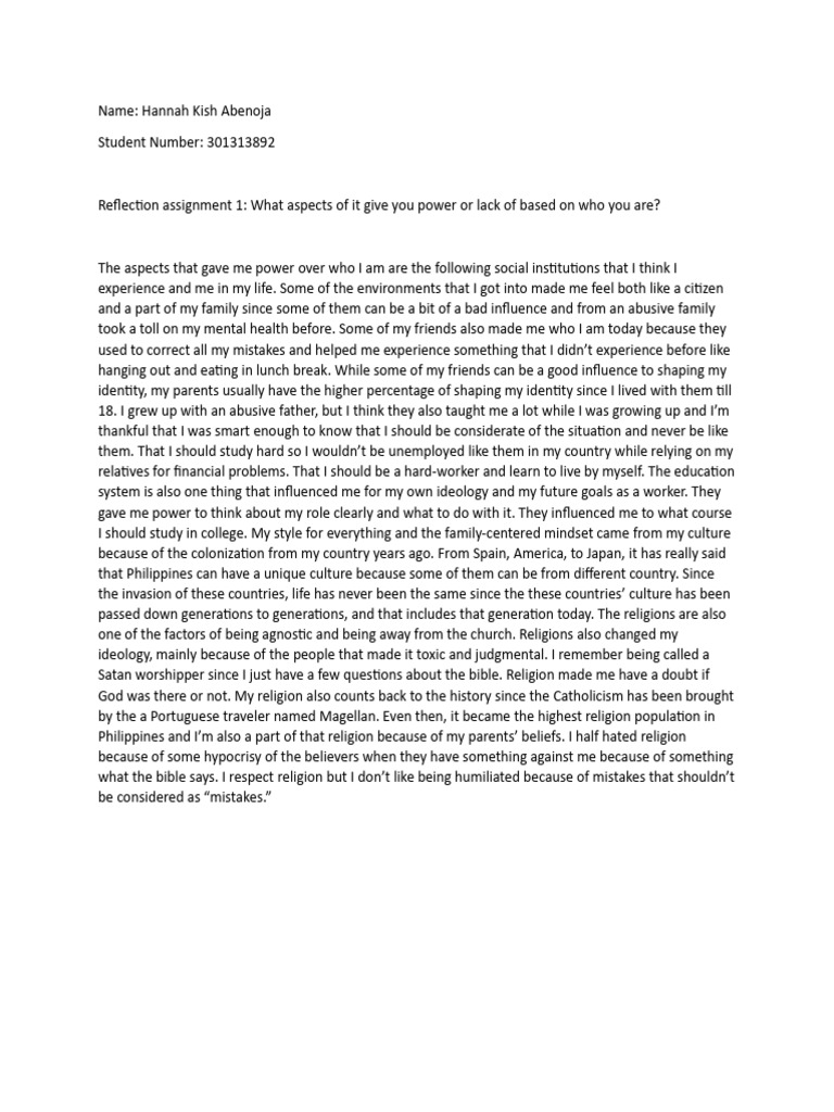 Reflection Assignment#1 | PDF