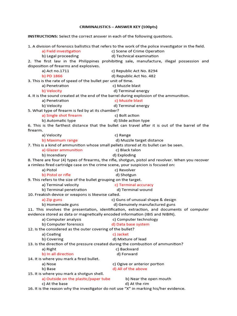 Forensic Ballistics Answer Key | PDF | Gun Barrel | Fingerprint