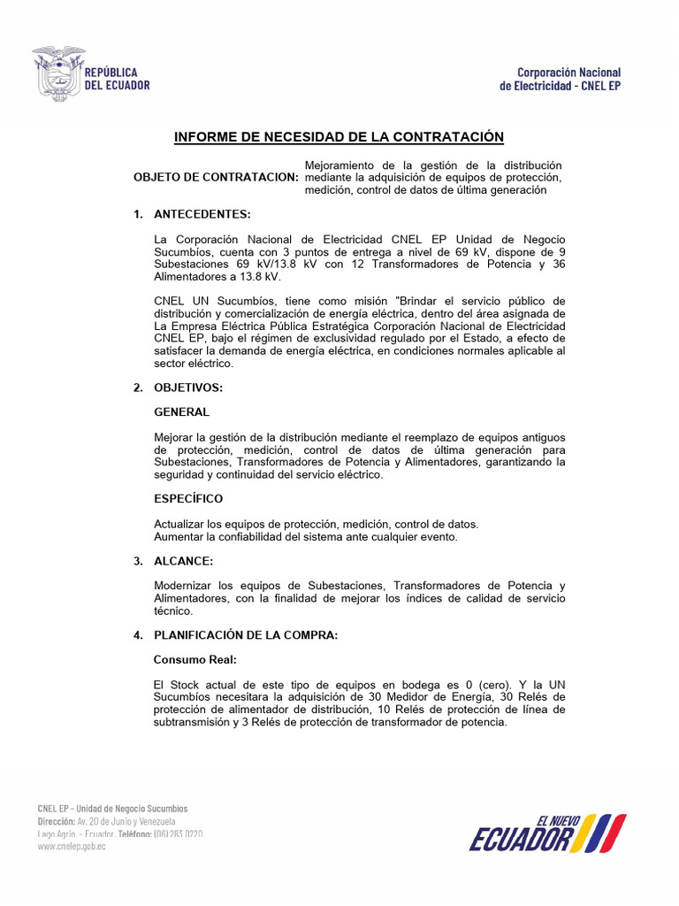 Informe de Necesidad de La Contratacion | PDF | Ingenieria Eléctrica ... Informe de Necesidad de La Contratacion | PDF | Ingenieria Eléctrica ...