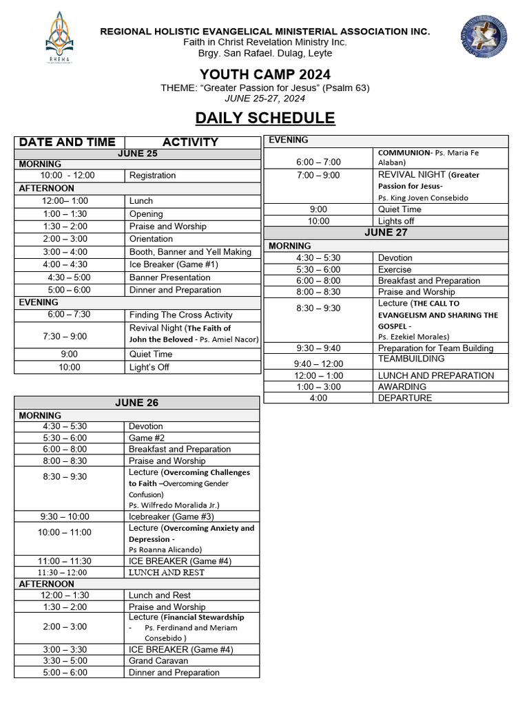 Program of Activities YC24 | PDF | Protestantism | Christian Belief And ...
