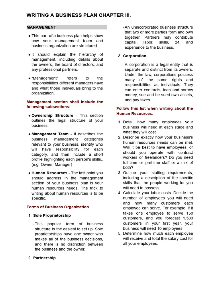 Writing A Business Plan Chapter III | PDF | Employment | Human Resources