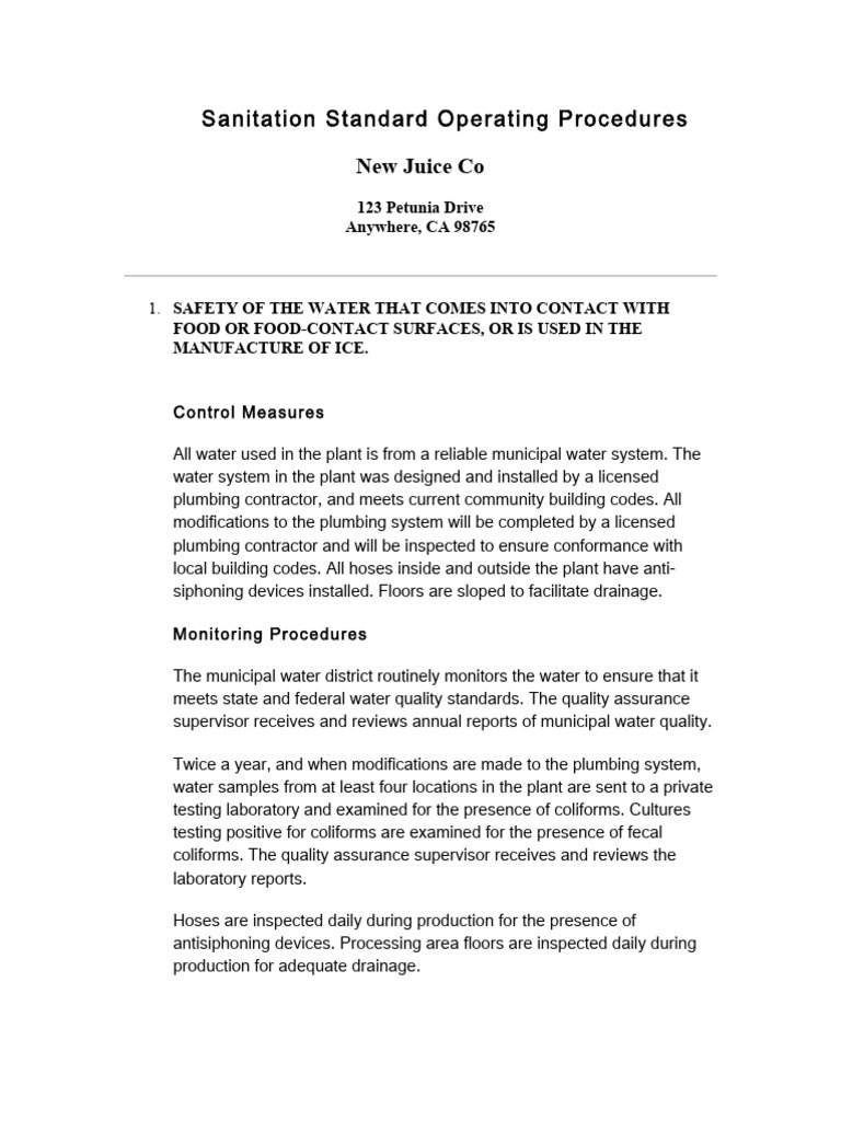 Juice Co Sanitation SOP Guidelines | PDF | Sanitation | Hand Washing