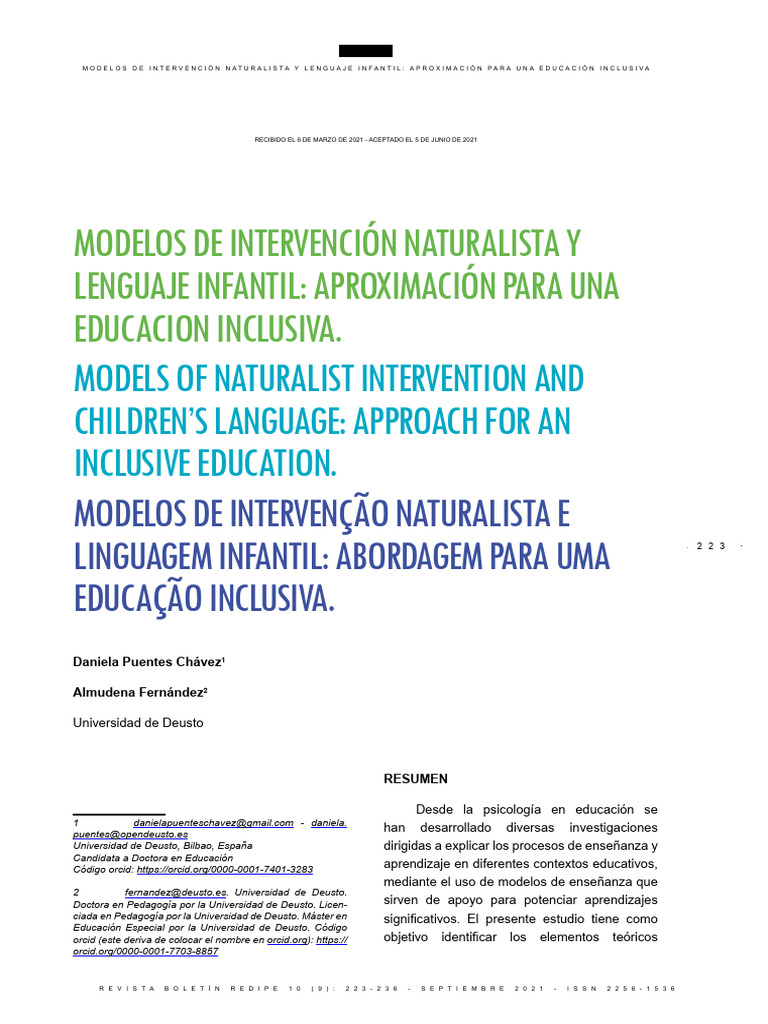 Modelos de Intervencion Naturalista y Lenguaje Inf | Descargar gratis PDF | Aprendizaje ...
