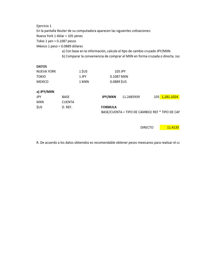 Análisis de Cambios Cruzados y Directos | PDF | Yen japonés | Tipo de cambio