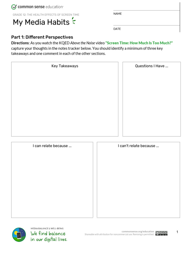 Screen Time Habits Reflection Guide | PDF