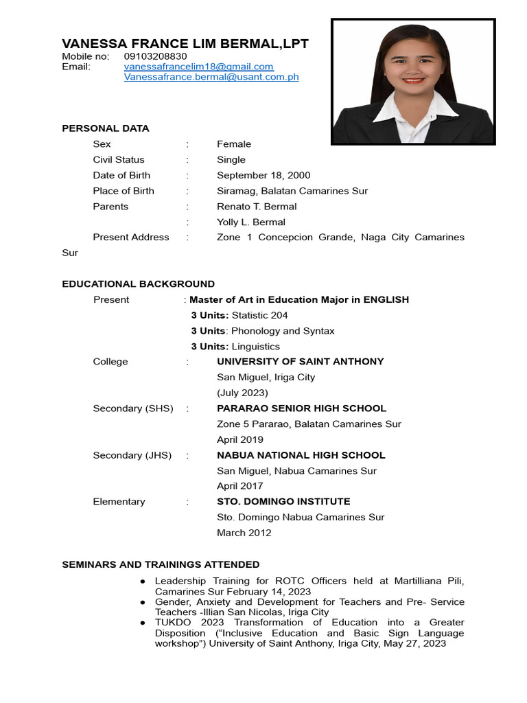 Vanessa France Lim Bermal, LPT | PDF | Learning | Human Communication