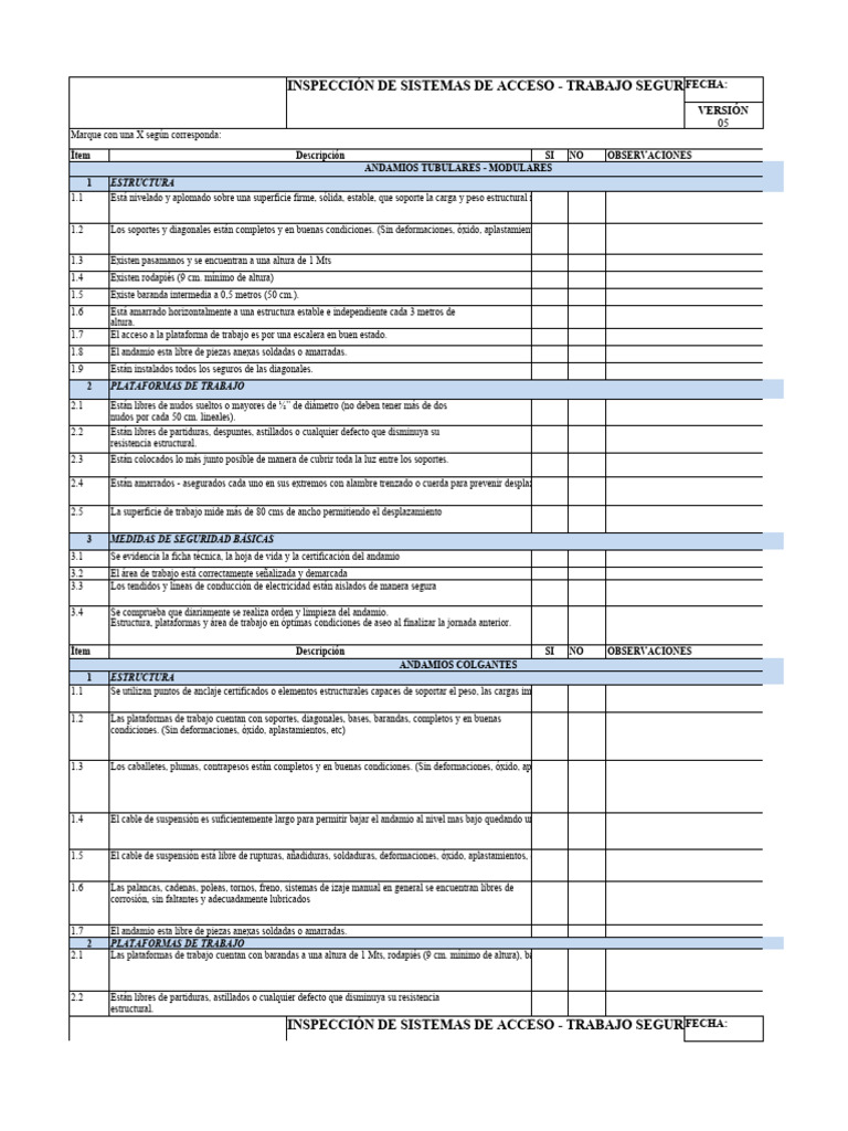 Lista de Chequio y Formato Permiso Trabajo Seguro | PDF | Andamio