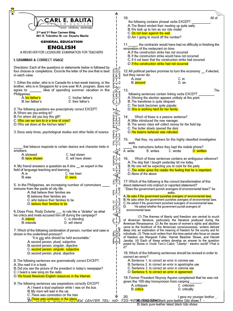 GEN ED English S2017 Ans Key | PDF | English Language | Language ...