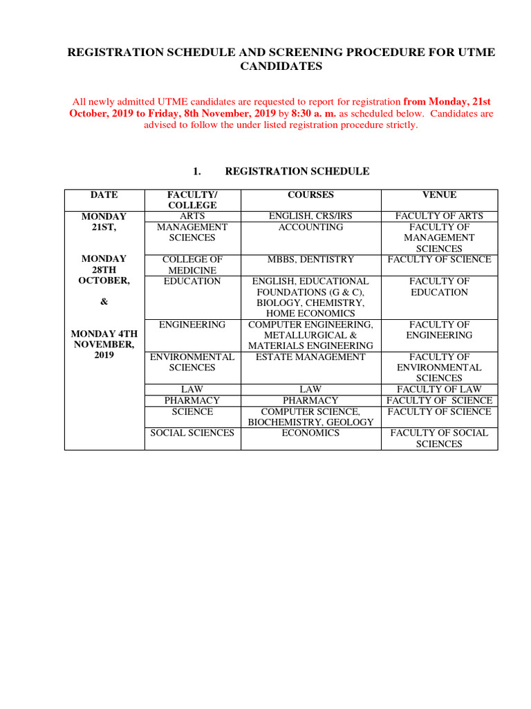 2019 2020 Admission Registration Schedule and Screening Procedure | PDF ...