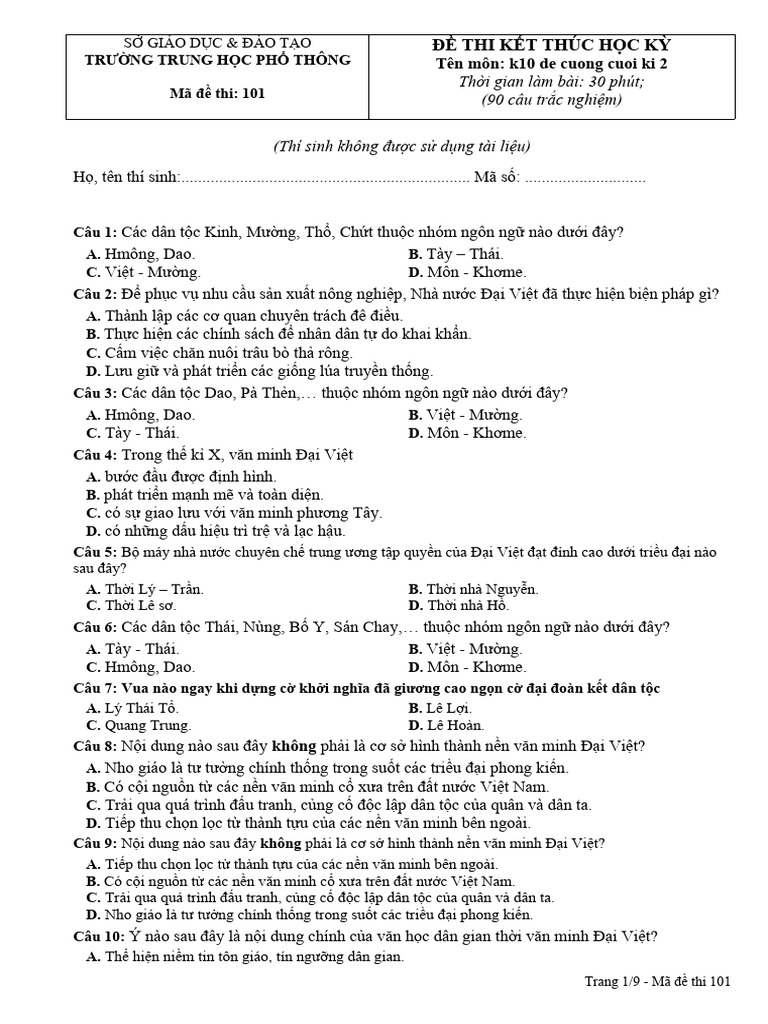 De Cuong CK 2 - K10 | PDF