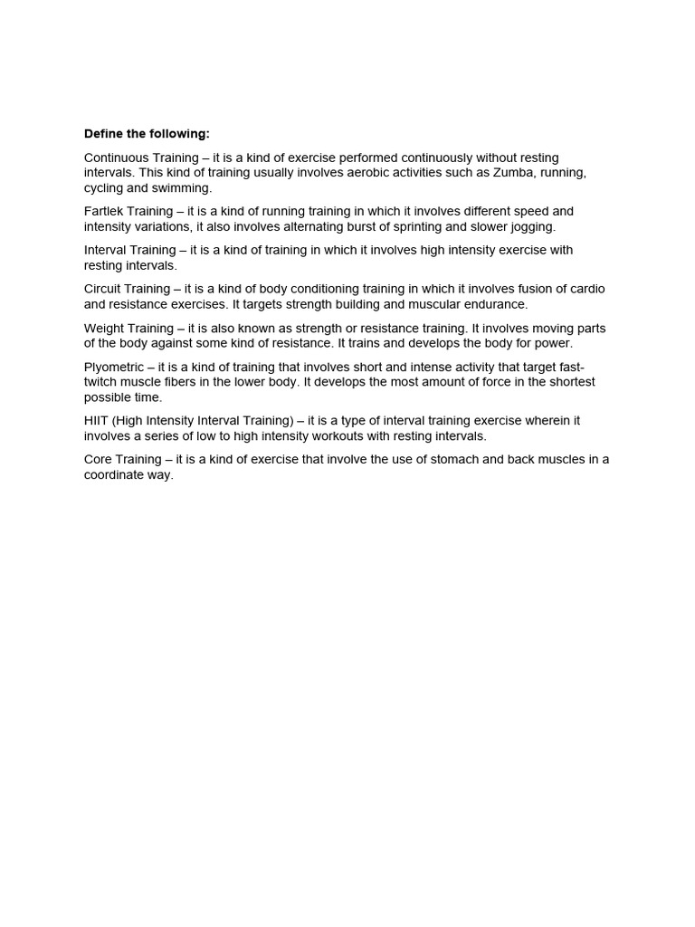 FITT 2 Different Training Exercise Definition | PDF | Career & Growth ...