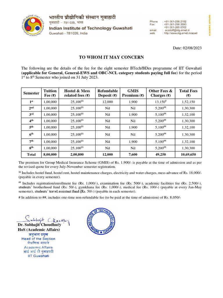 Fee Structure UG 2023 4 Years | PDF | Fee | Payments