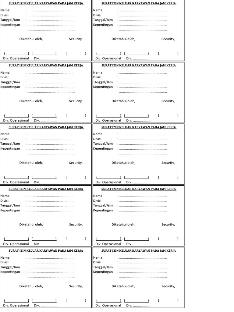 FORM IZIN KELUAR | PDF
