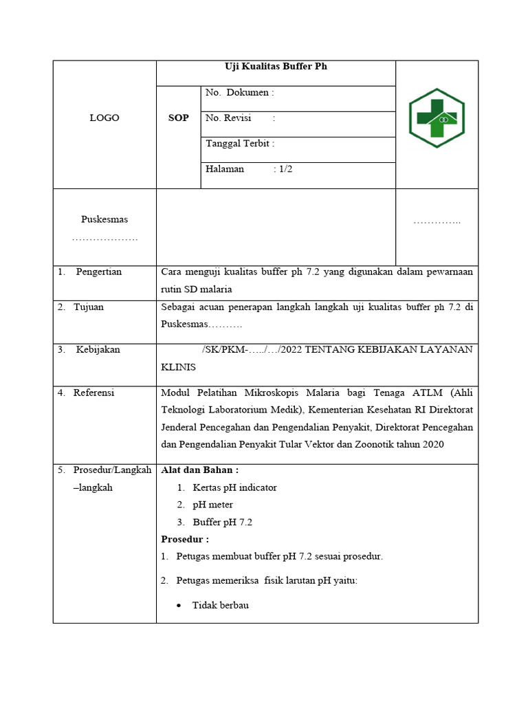 Puskesmas - Sop Uji Kualitas Buffer PH | PDF