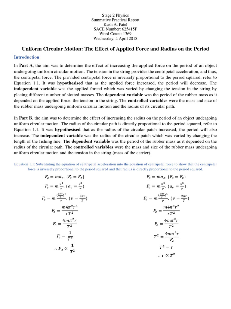 SACE Stage-2 Physics Practical Report | PDF | Observational Error | Force