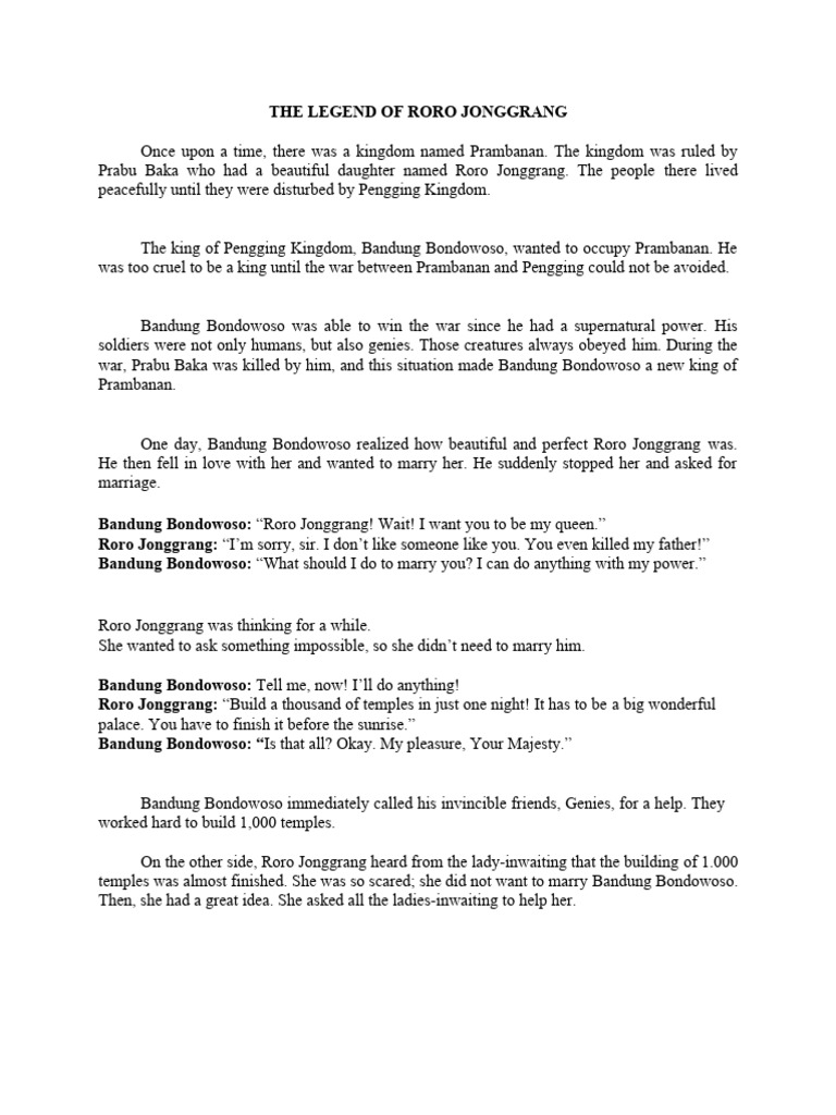 Roro Jonggrang: A Timeless Legend | PDF | Mystery, Thriller & Crime ...