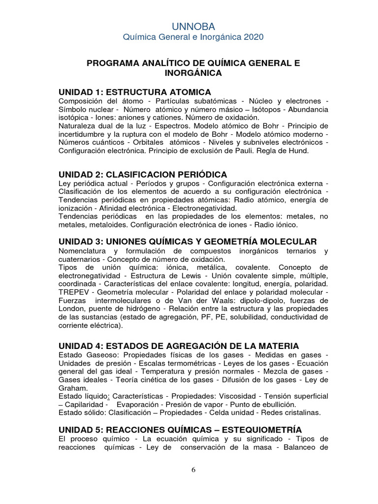 Programa Quimica General | PDF | Química | Enlace químico