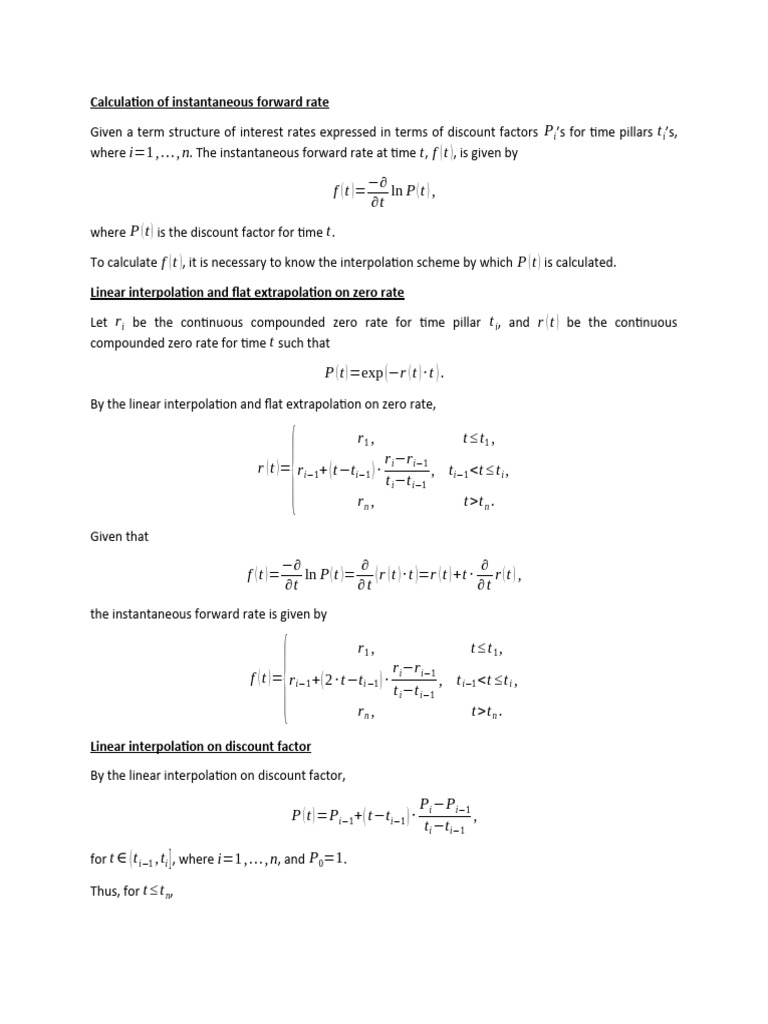 Calculation of Instantaneous Forward Rate For Interest Rate Curve | PDF ...