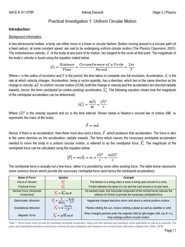 SACE Stage-2 Physics Practical Report | PDF | Acceleration | Force