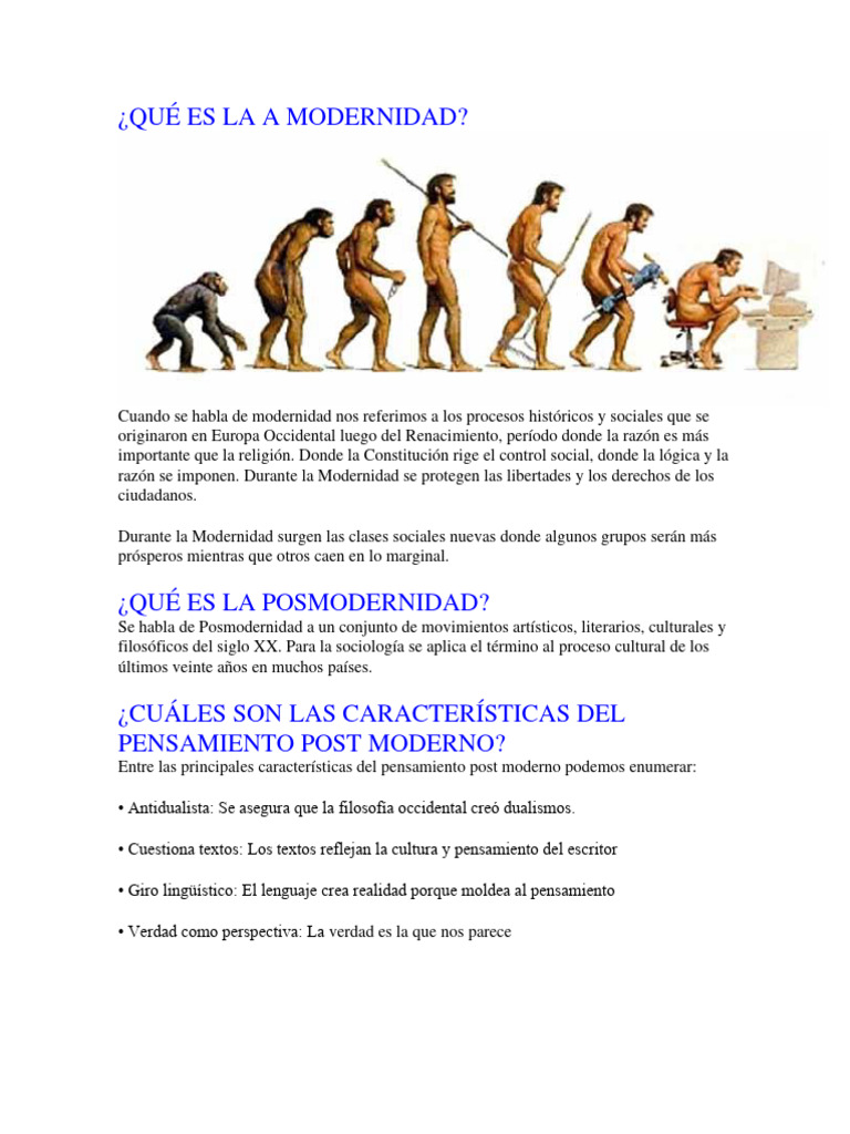 QUÉ ES LA A MODERNIDAD y POSMODERNIDAD | PDF