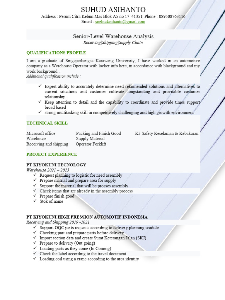 CV Baru BGT New | PDF | Warehouse | Logistics