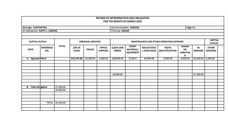 Record of Appropriation and Obligation | PDF