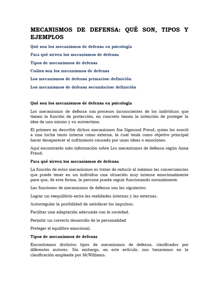 Mecanismos de Defensa 2 | PDF | Las emociones | Pensamiento