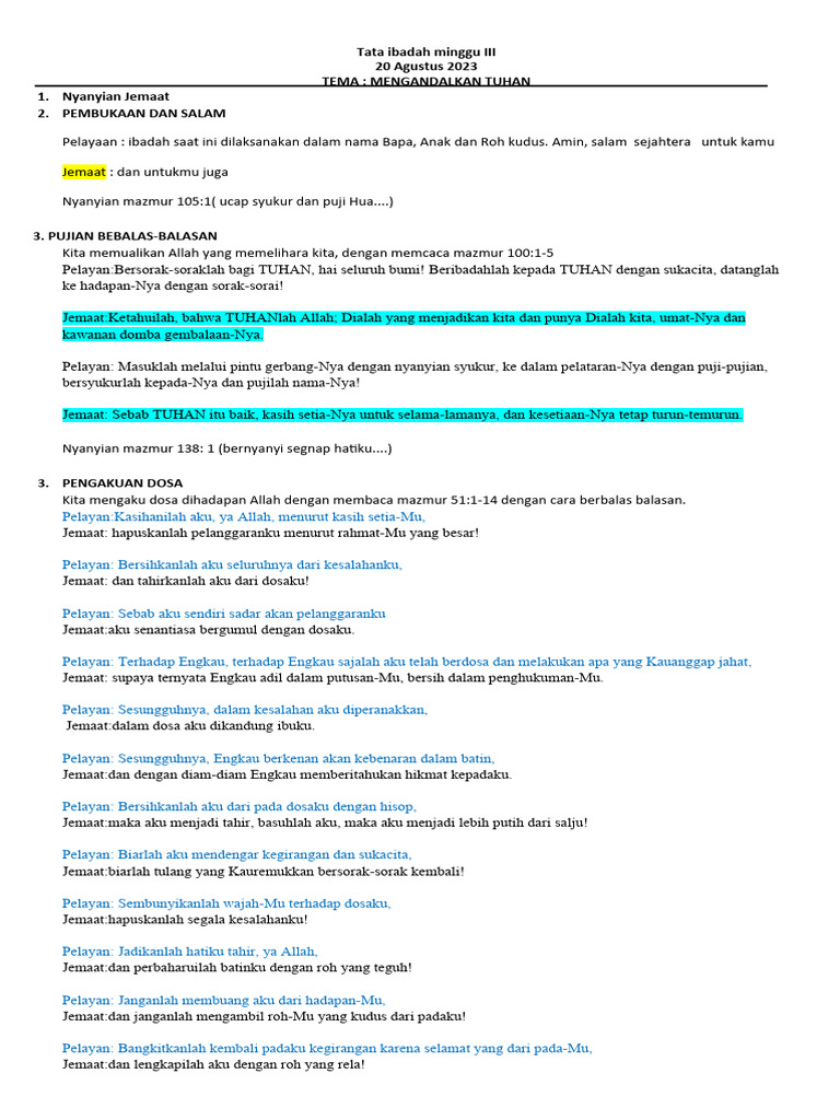 Tata ibadah minggu III | PDF