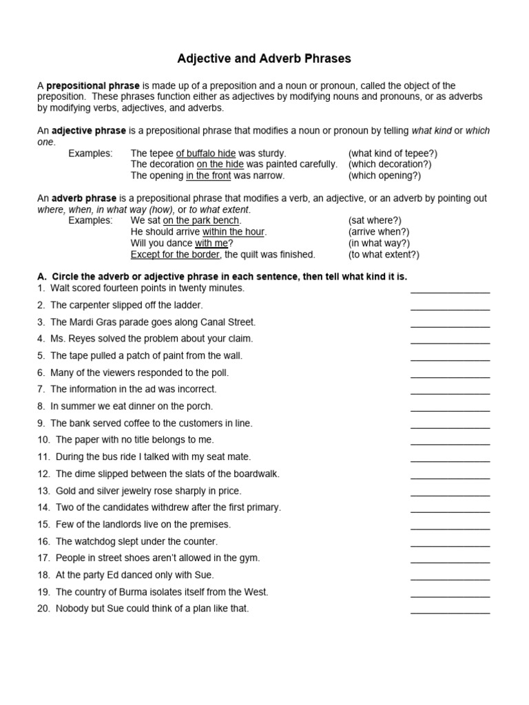 Adjectiveandadverbphrases Activities Promoting Classroom Dynamics Group ...