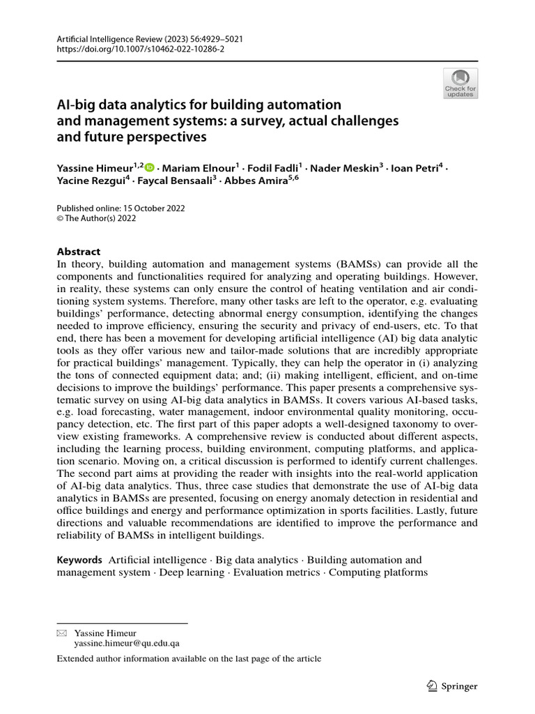 Ai Big Data Analytics For Building Automation And Management Systems A Survey Actual Challenges