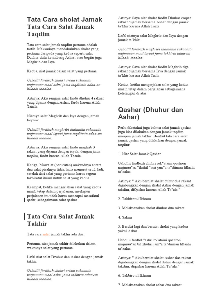 Tata Cara Sholat Jamak Tata Cara Salat Jamak Taqdim | PDF