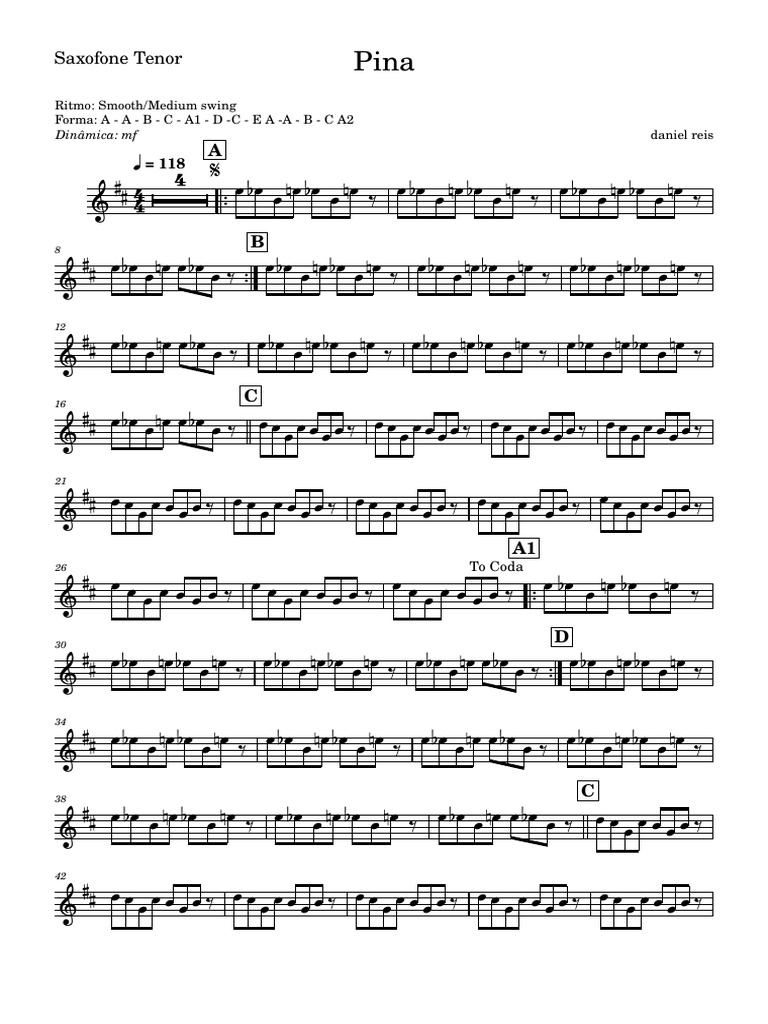 Pina - Sax Tenor | PDF | Saxophone | Woodwind Instruments