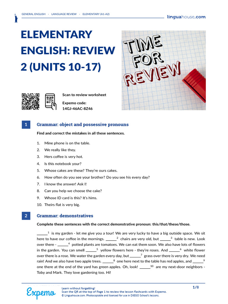 018 Elementary English Review 2 Units 10 17 American English Student ...